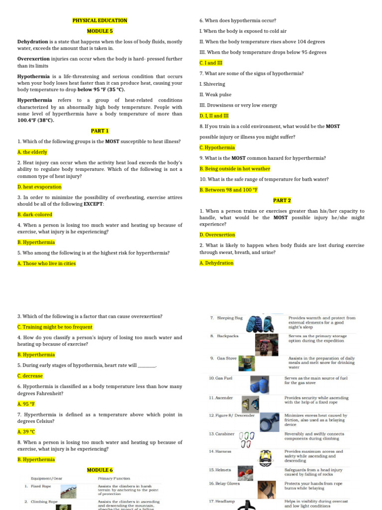 Physical Education Reviewer q4 | PDF | Hyperthermia | Hypothermia