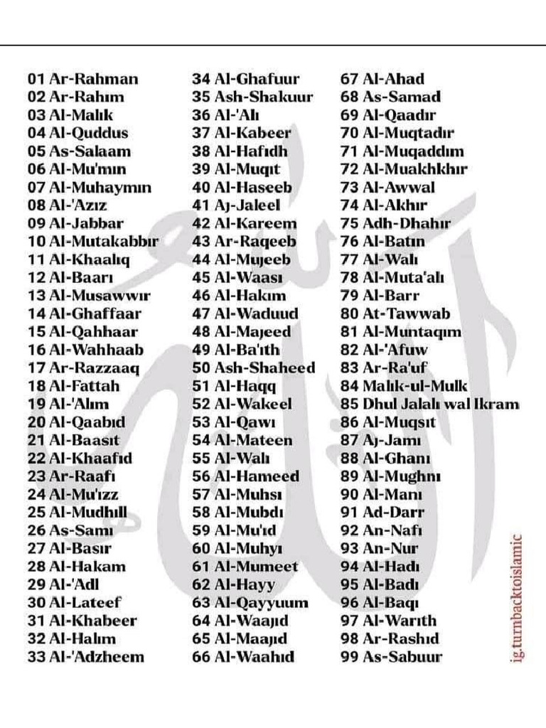 Allah SWT 99 Beautiful Names ? | PDF
