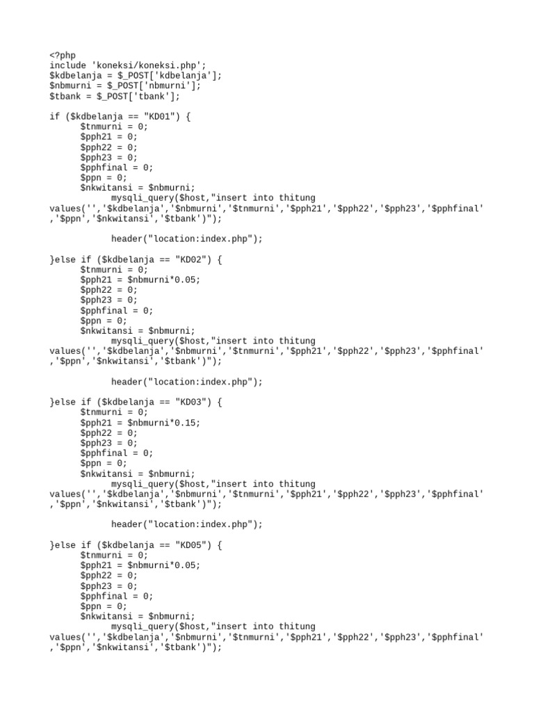 PHP Belanja Tax Calculation Script | PDF