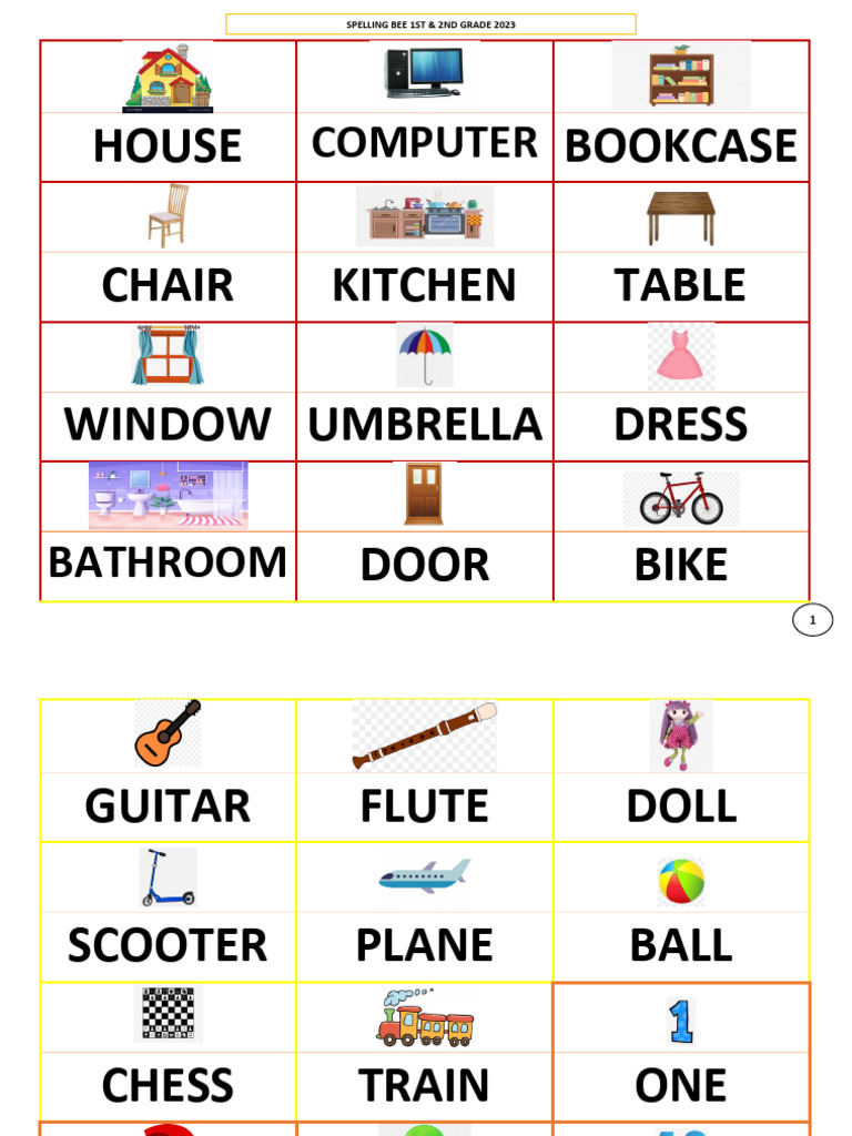 Spelling Bee Flash Cards 1ro y 2do 2023 | PDF