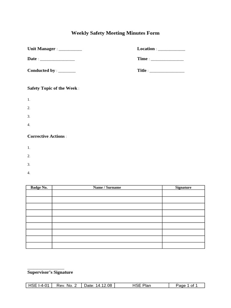 Weekly Safety Meeting Form | PDF
