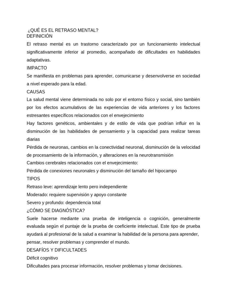 Retraso Mental: Definición y Tipos | PDF | Salud mental | Discapacidad ...