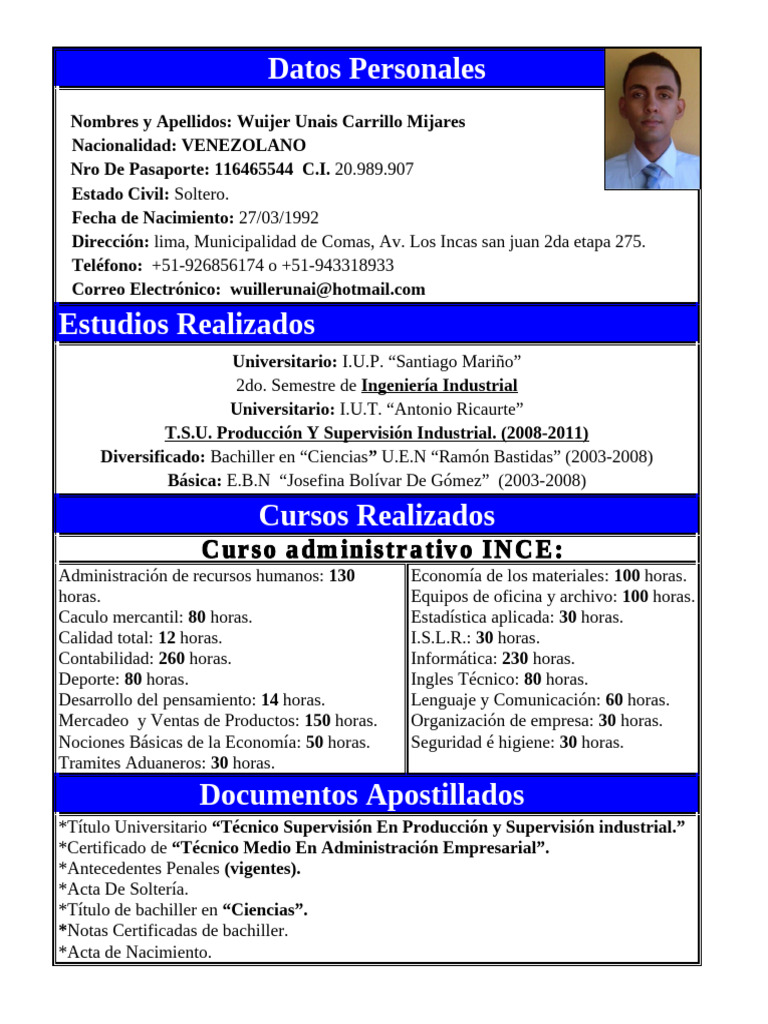 Curriculum TSU. Wuijer Carrillo 2017 | PDF | Business