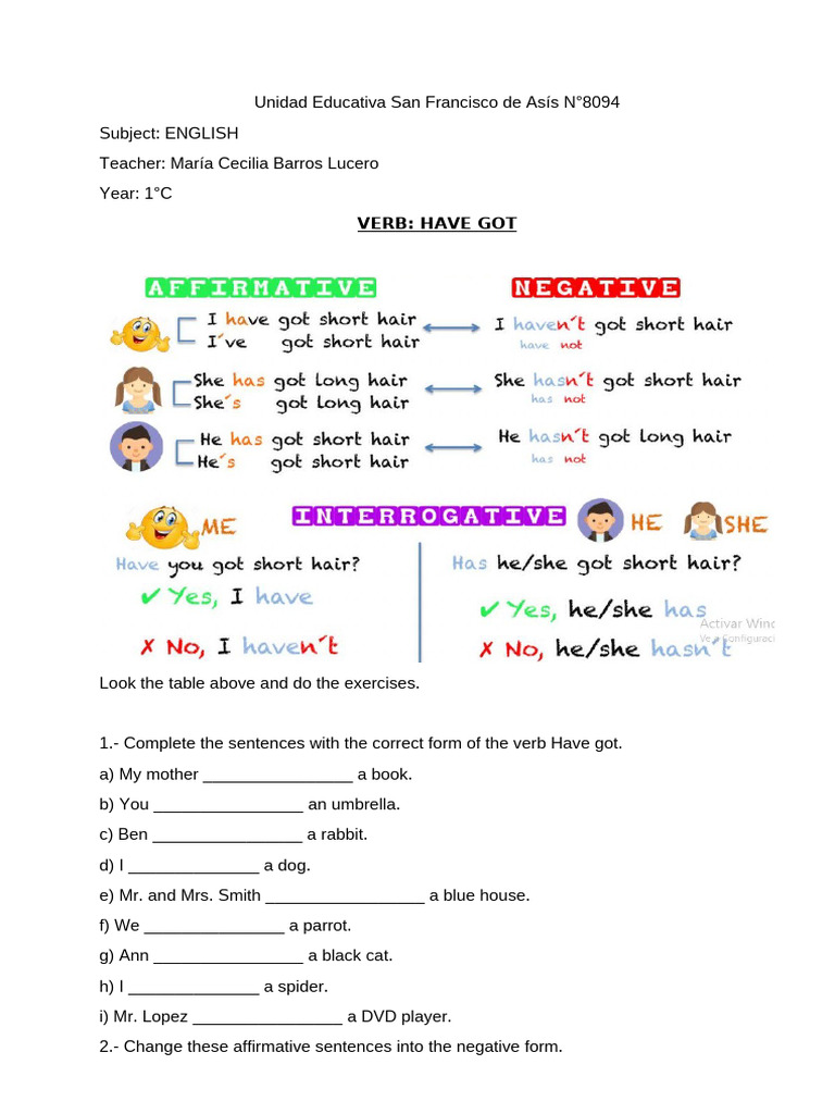 Trabajo Verb Have Got | PDF