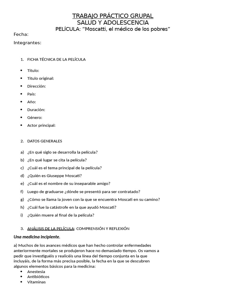 TP GRUPAL - Salud - 4Â° Aã o - Pelicula | PDF | Hospital | Medicina