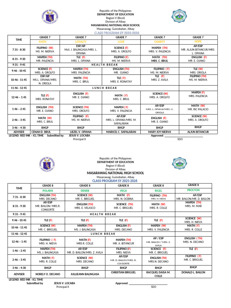 Class Program for SY 2025-2026 | PDF | Philippines