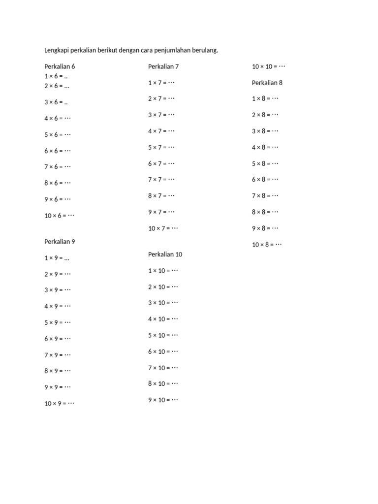 Perkalian 6-10 | PDF