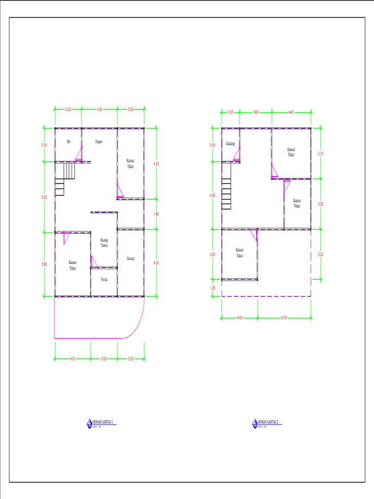 Denah Lantai Rumah 1 dan 2 Skala 1:100 | PDF