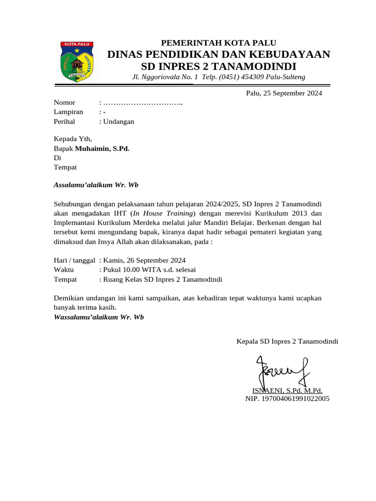 Surat Undangan Bimtek Kombel-Pemateri | PDF