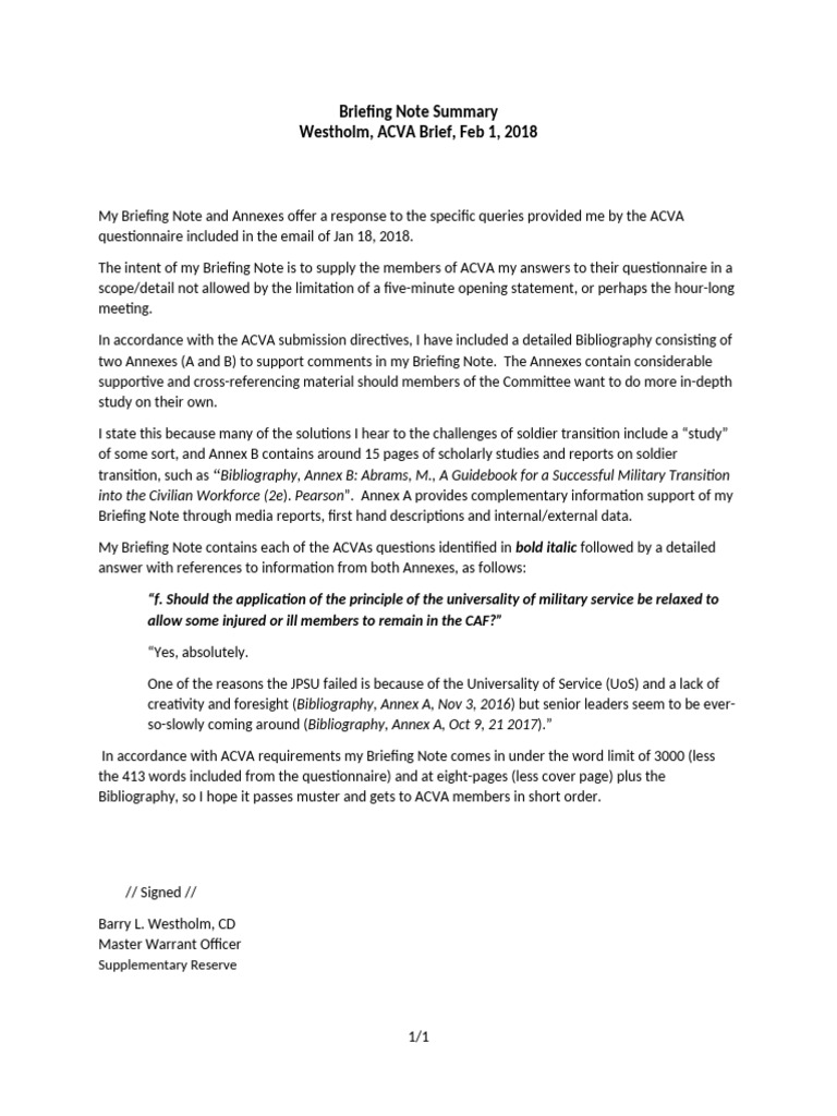 Briefing Note Summary: ACVA | PDF