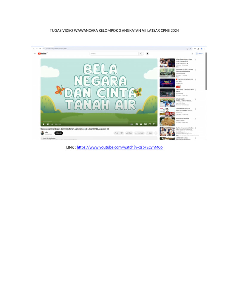 Tugas Video Wawancara Kelompok 3 Angkatan Vii Latsar Cpns 2024 | PDF