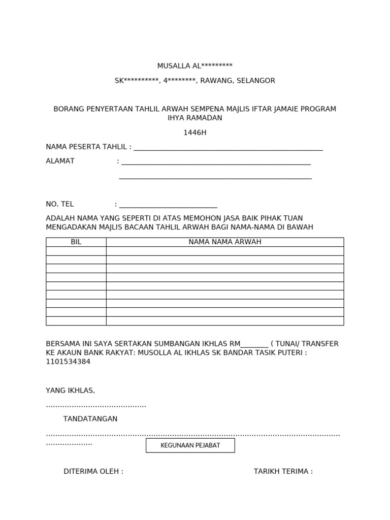 Borang Tahlil Surau | PDF