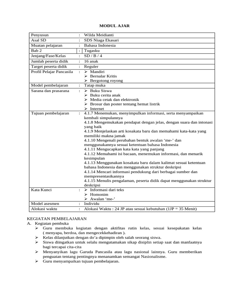 Modul Ajar Bi Bab 2 Tugasku | PDF