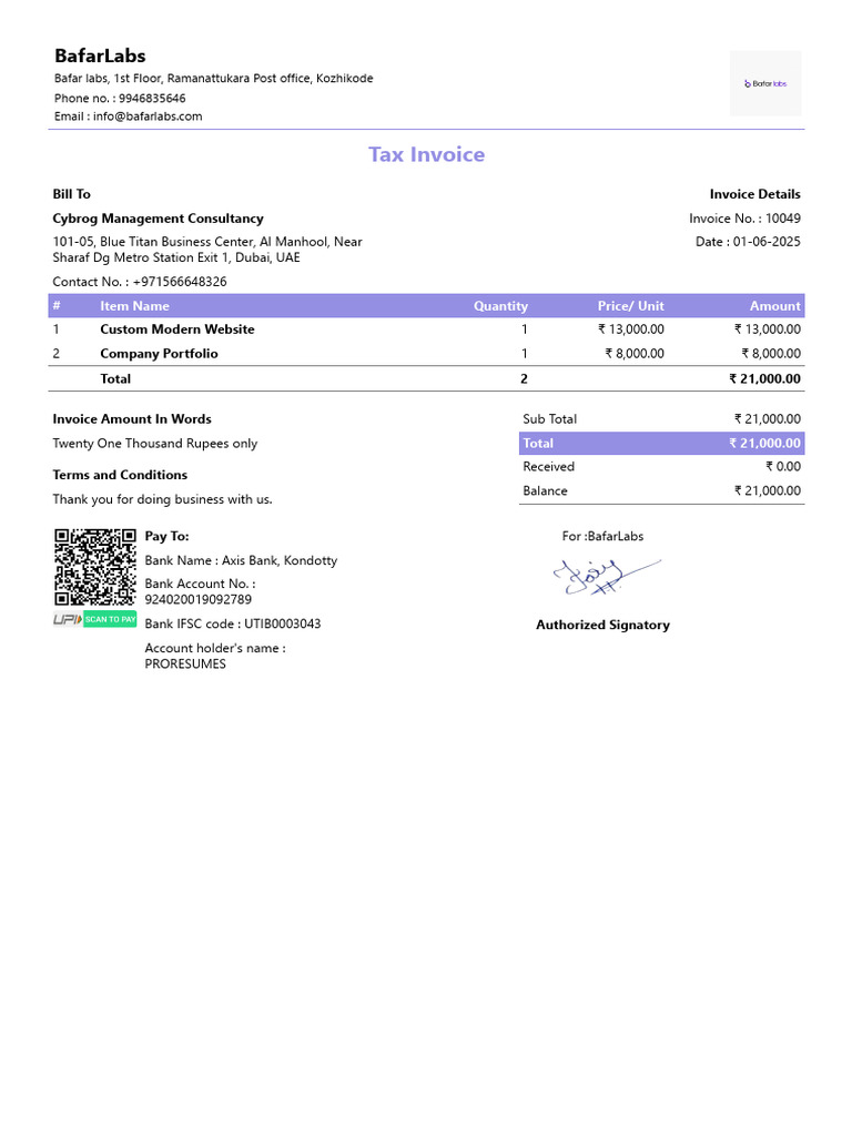 Invoice for Cybrog Management Consultancy | PDF