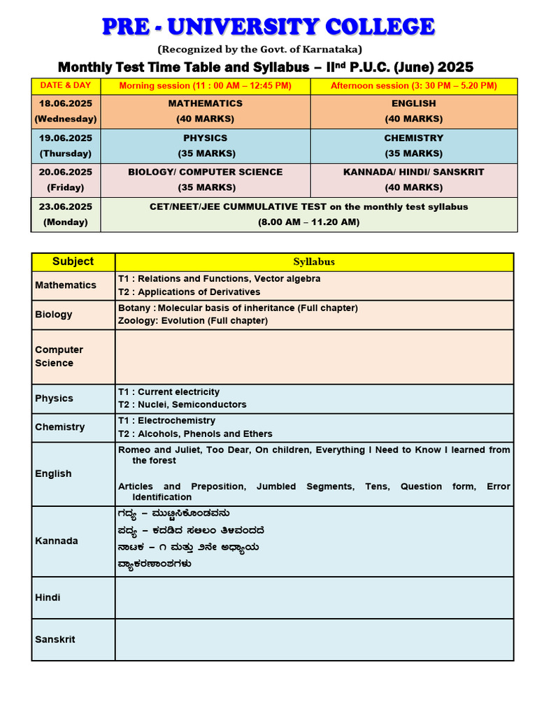 Monthly Test - June | PDF