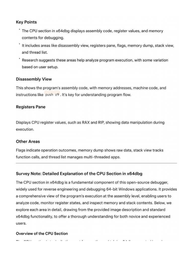 CPU Section x64dbg | PDF