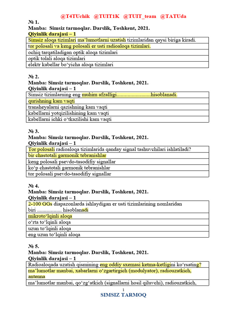 Simsiz Tarmoq Uz | PDF