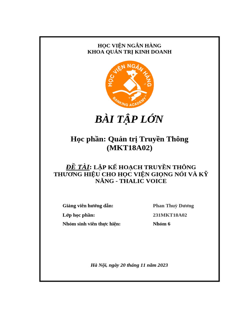 BTL NHÓM 6 - QTTT - Ca 3 TH 4 - THALIC VOICE - WORD | PDF