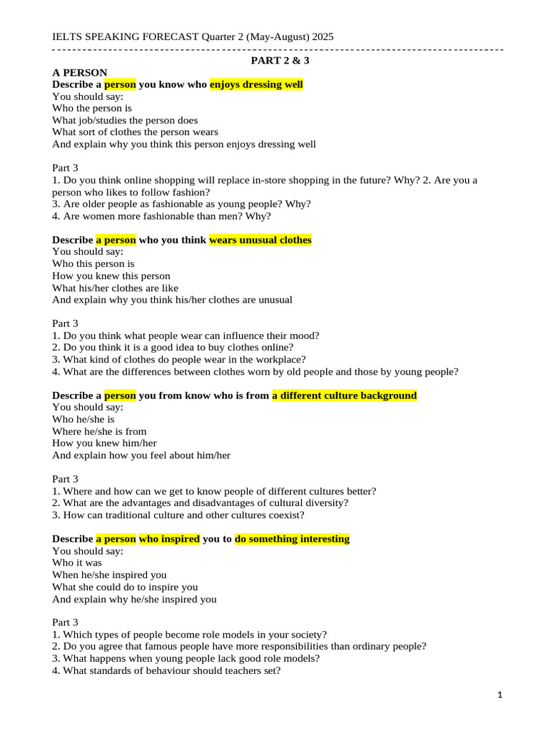IELTS Speaking Part 2&3 Q2 2025 | PDF | Advertising | Clothing