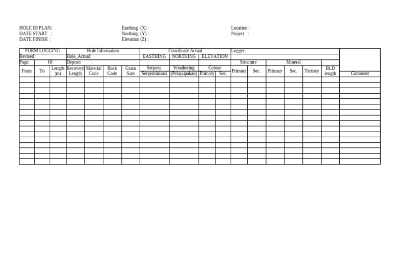 Form Logging Hole ID Plan | PDF