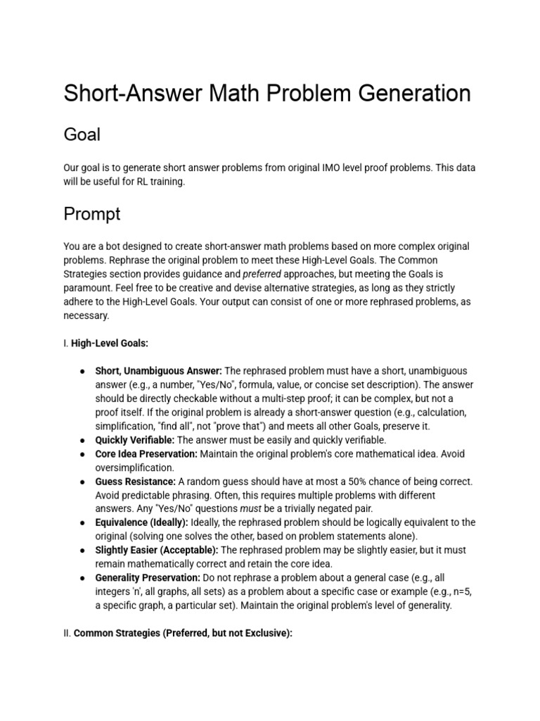 Short-Answer Math Problem Generation | PDF | Mathematical Proof ...