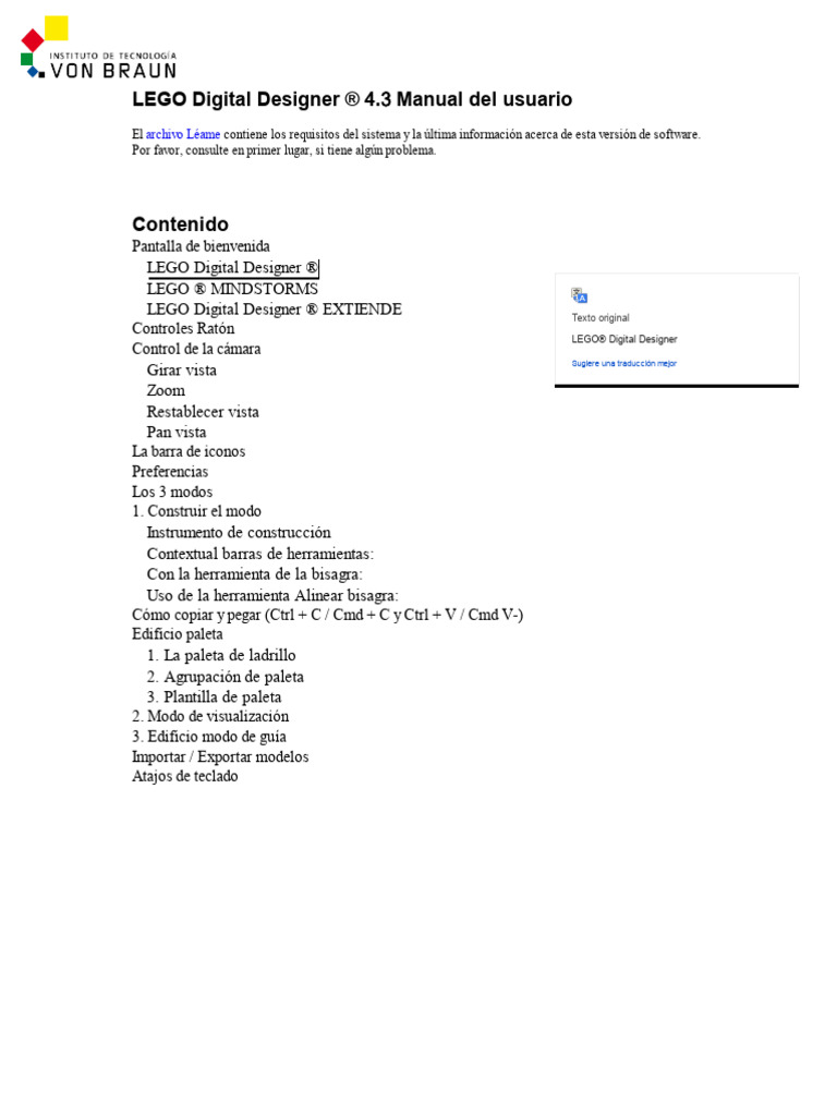 Manual de LEGO Digital Designer 4.3 | PDF | Botón (Computación ...