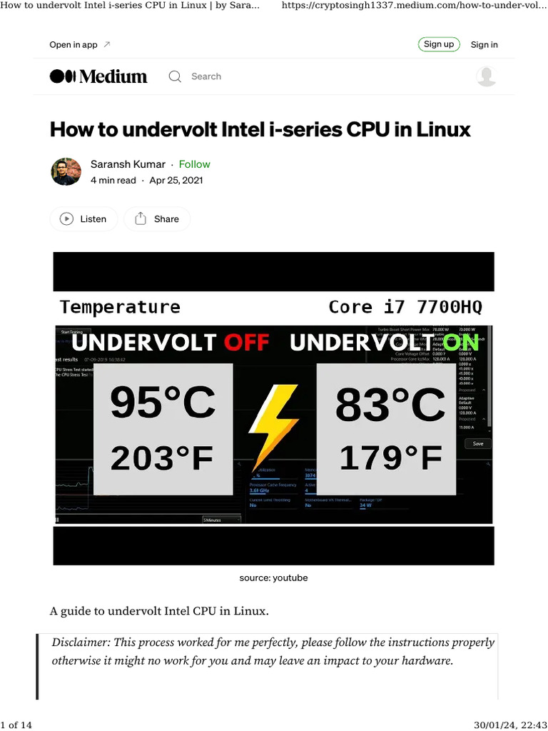 How To Undervolt Intel I-Series CPU in Linux by Saransh Kumar Apr, 2021 Medium Medium | PDF ...