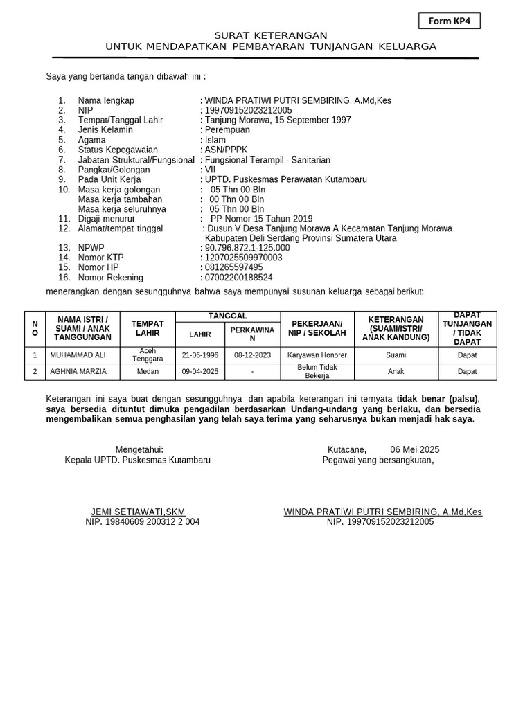 Formulir KP4 New | PDF