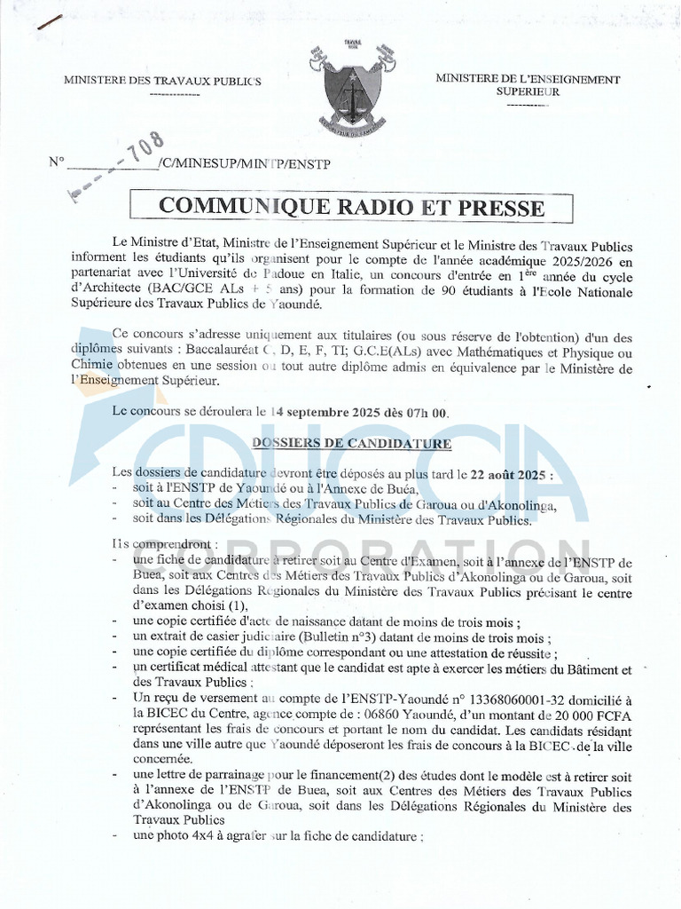Concours ENSTP 2025 2026 Cycle DArchitecte | PDF