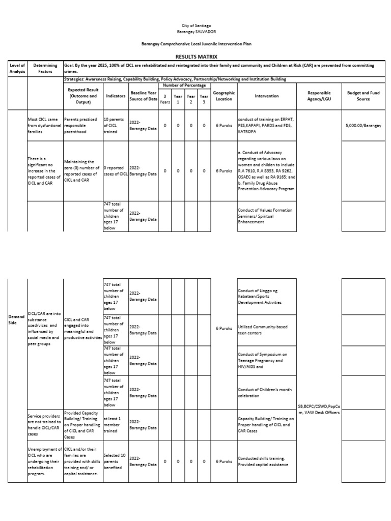 Barangay Juvenile Intervention Plan | PDF