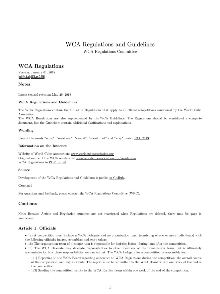 WCA Regulations and Guidelines (180101) | PDF | Logic Puzzles