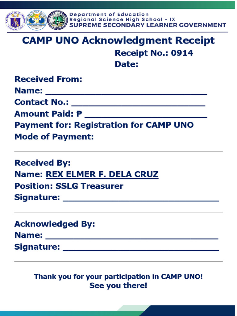 Camp Uno Acknowledgment Receipt | PDF