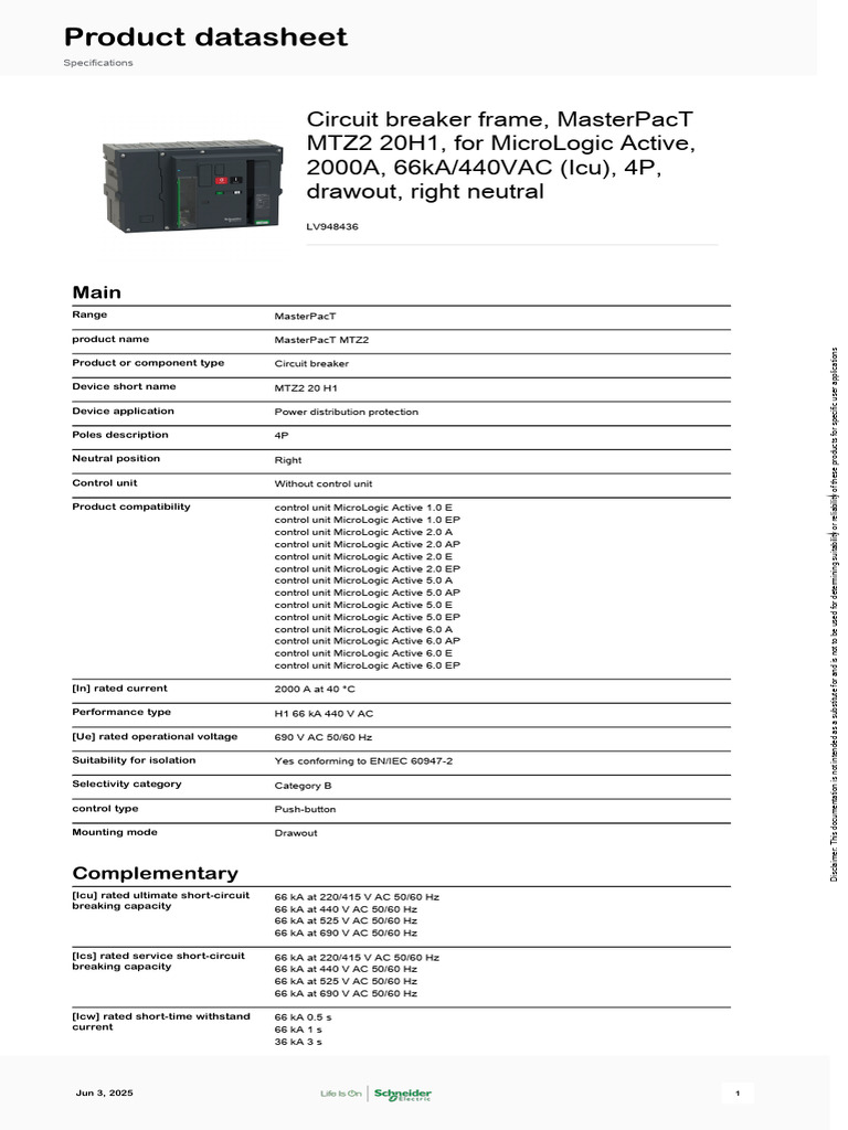 Schneider Electric MasterPacT-MTZ-Active LV948436 | PDF | Alternating ...