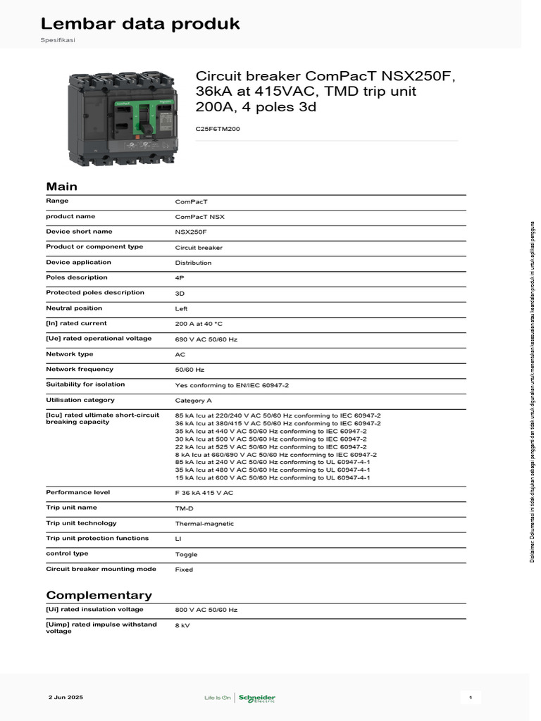 ComPacT NSX250F Circuit Breaker Specs | PDF | Alternating Current ...