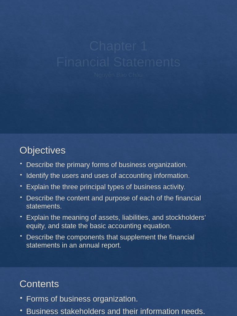Chapter 1 - Financial Statements | PDF | Expense | Revenue