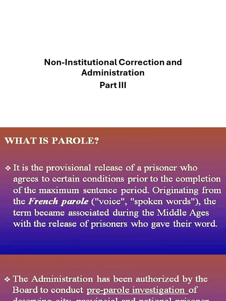 Non Institutional Correction and Administration Part III | PDF
