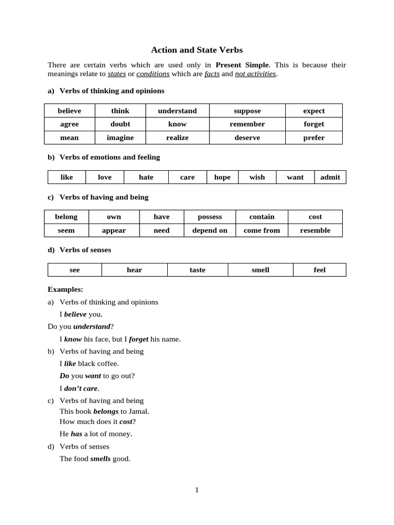 Action and State Verbs | PDF | Thought