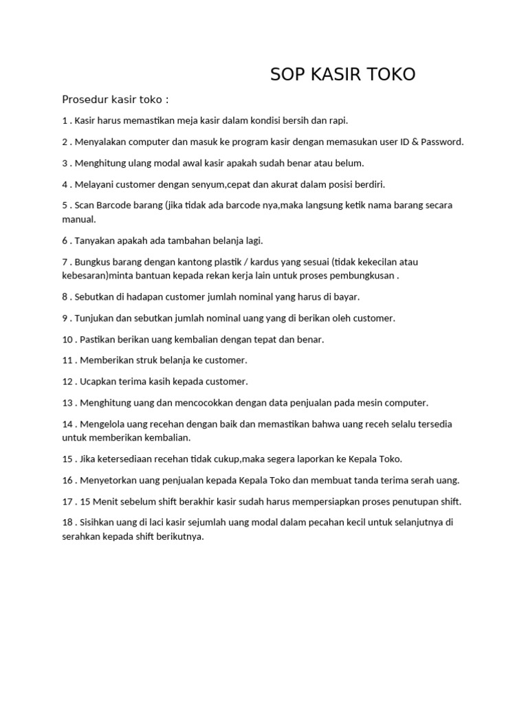 Sop Kasir Toko | PDF