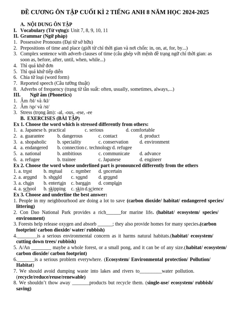 Đề Cương Cuối Học Kì 2 Anh 8 | PDF | Natural Disasters
