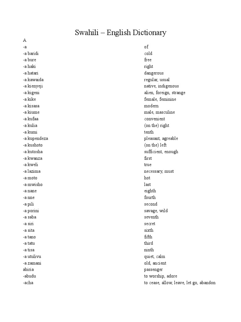 Swahili-English Dictionary Guide | PDF | Nature