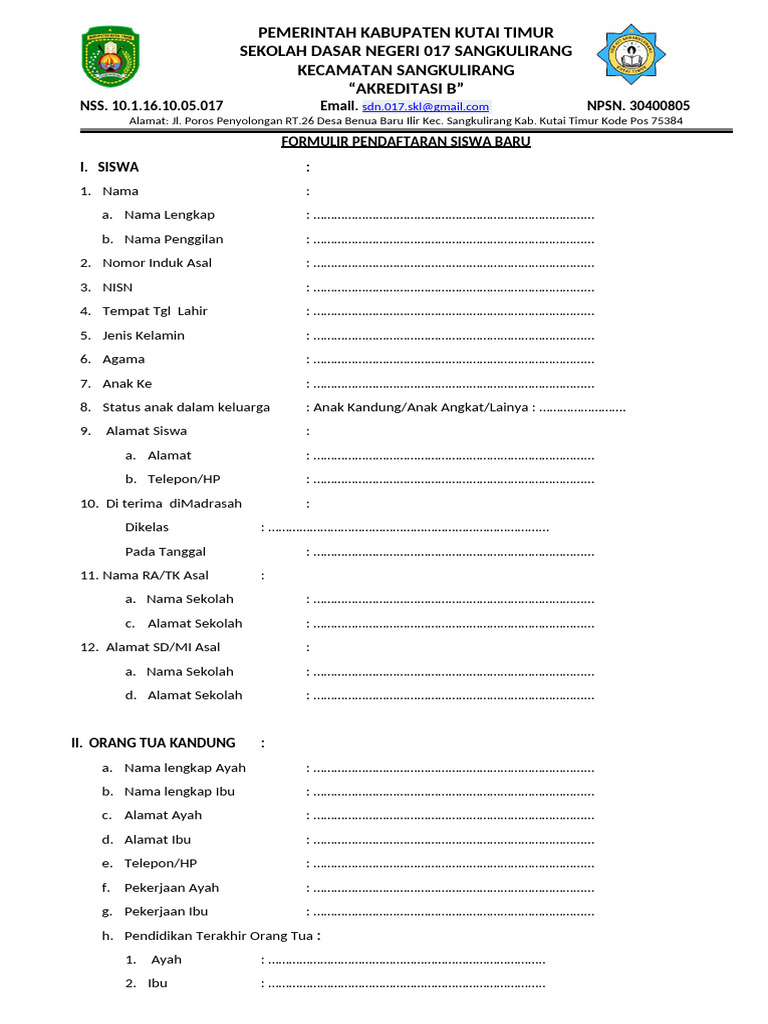 Formulir PPDB SDN 017 SKL 2024 | PDF