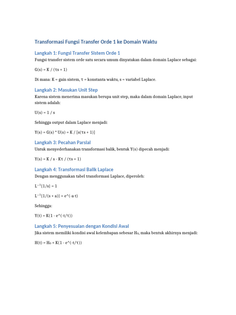 Transformasi Fungsi Transfer Orde 1 | PDF