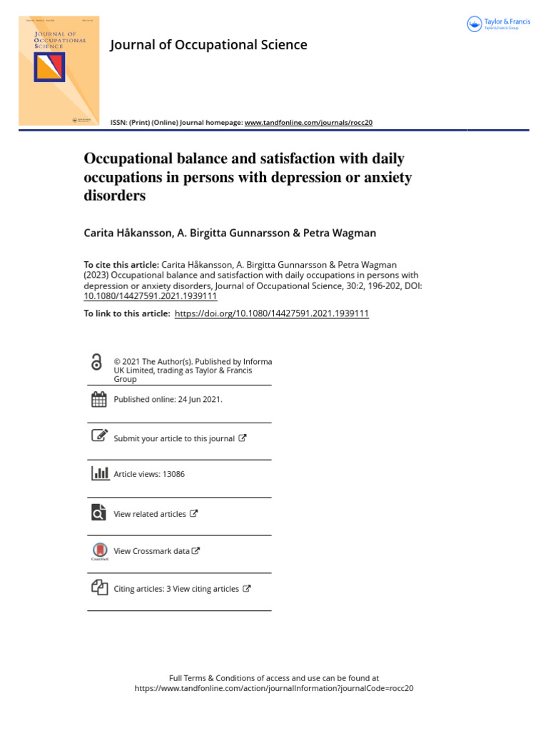 Occupational Balance in Depression and Anxiety | PDF | Occupational ...