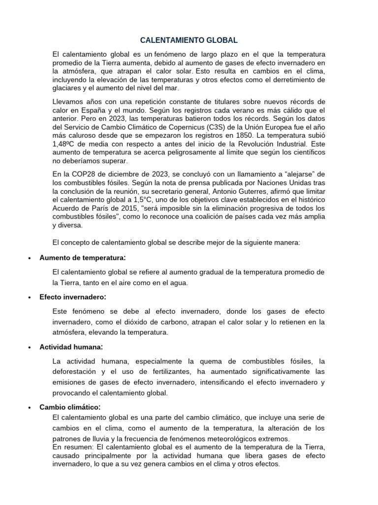 Calentamiento Global y Huella de Carbono | PDF | Cambio climático ...