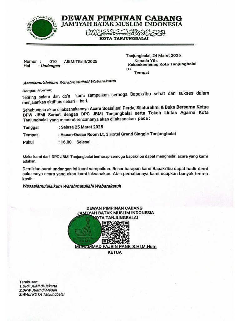 Undangan Silaturahmi DPC Jam'iyah Batak Muslim Indonesia | PDF