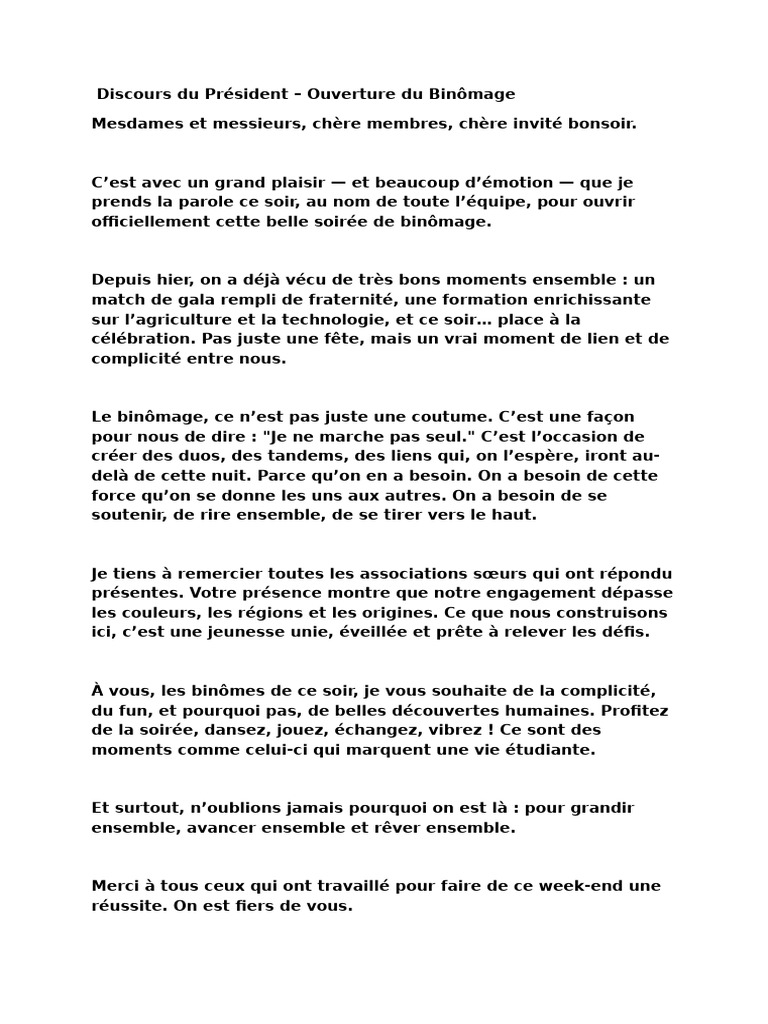 Ouverture du Binômage 2023 | PDF