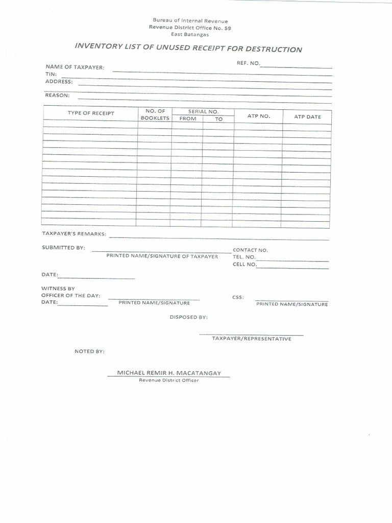Receipt Destruction Form | PDF