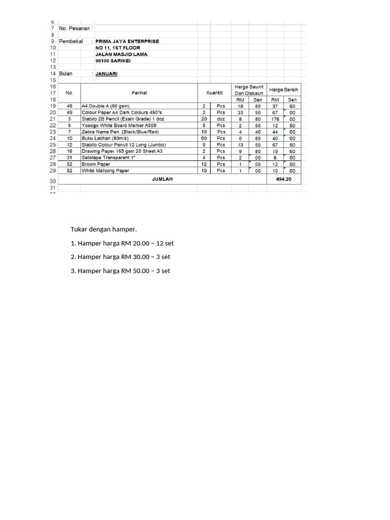 Tukar Dengan Hamper | PDF