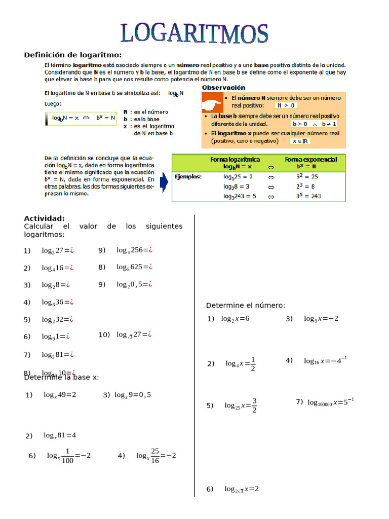 Logaritmos - Ecuaciones Logarítmicas | PDF | Matemática Elemental | Ecuaciones