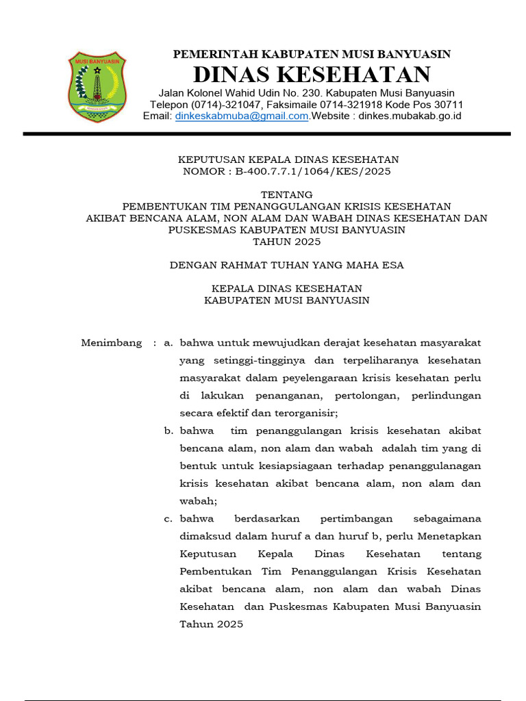 SK Tim Bencana Krisis Kesehatan 2025 | PDF